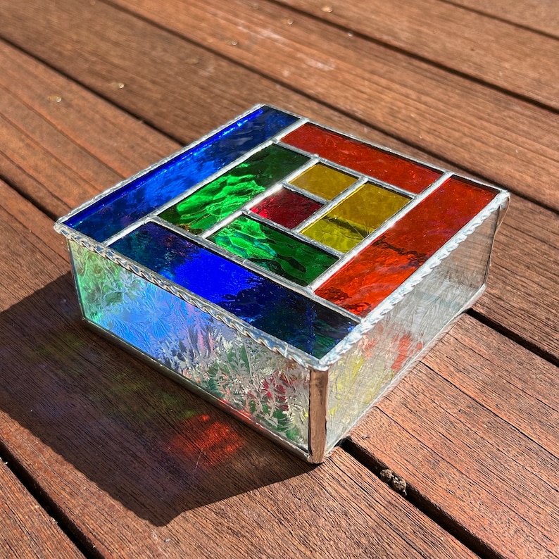 Log Cabin Quilt Stained Glass Jewelry Box - Rainbow Tones - Etsy