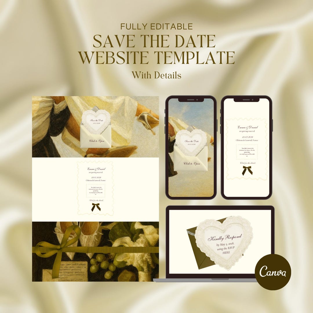 Save the Date Wedding Website Template With Envelope Design | Editable ...