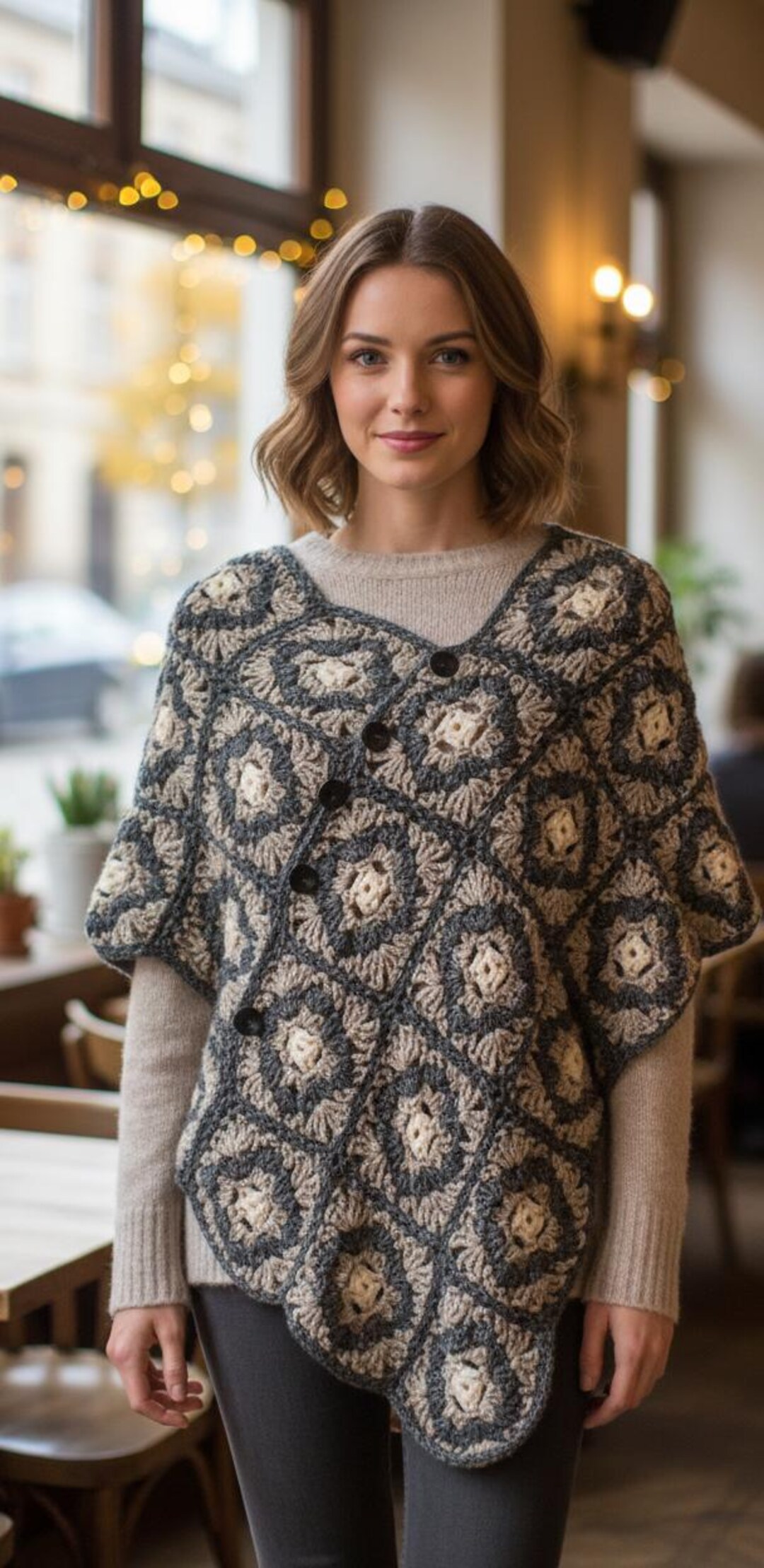 Buttoned Poncho - Crochet Pattern - Etsy