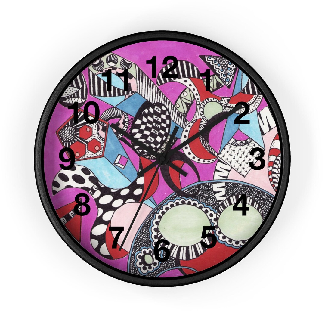 Funky Pink Clock Gift for Her Unique Timepiece Cheerful Abstract Clock ...
