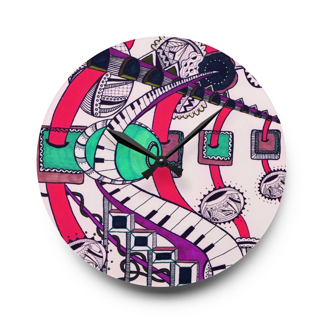 Abstract Art Clock for Music Lover, Funky Wall Decor for Home or Office ...