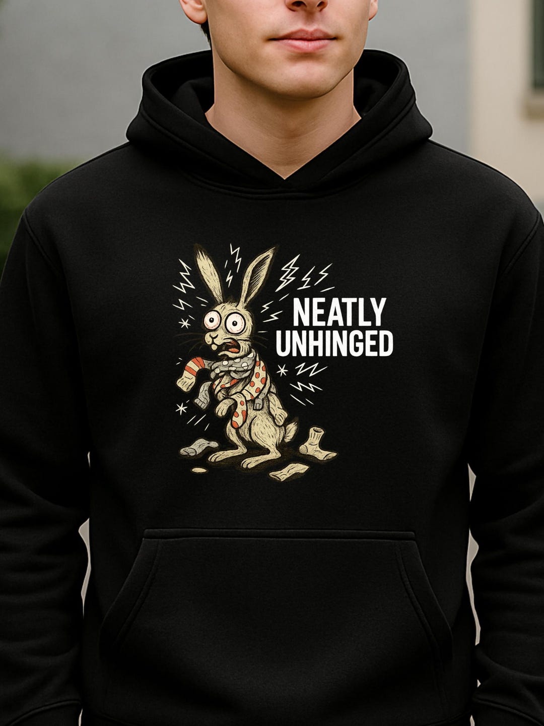 Unhinged Bunny Hoodie | Funny Animal Lover Gift | Chaotic Unisex Hoodie ...