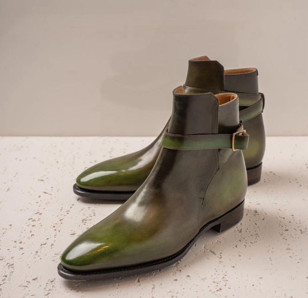 Olive Green Patina Jodhpur Boots Italian Leather Handmade Boots Unisex ...