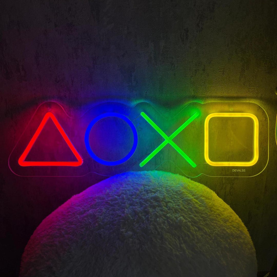 Neon Gaming Button Sign – Triangle, Square, X, Circle – Gamer Room ...