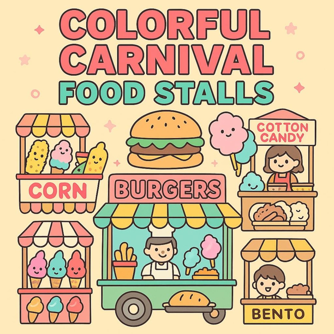 Carnival Food Stalls Coloring Book: 20 Kawaii Pages (printable PDF ...