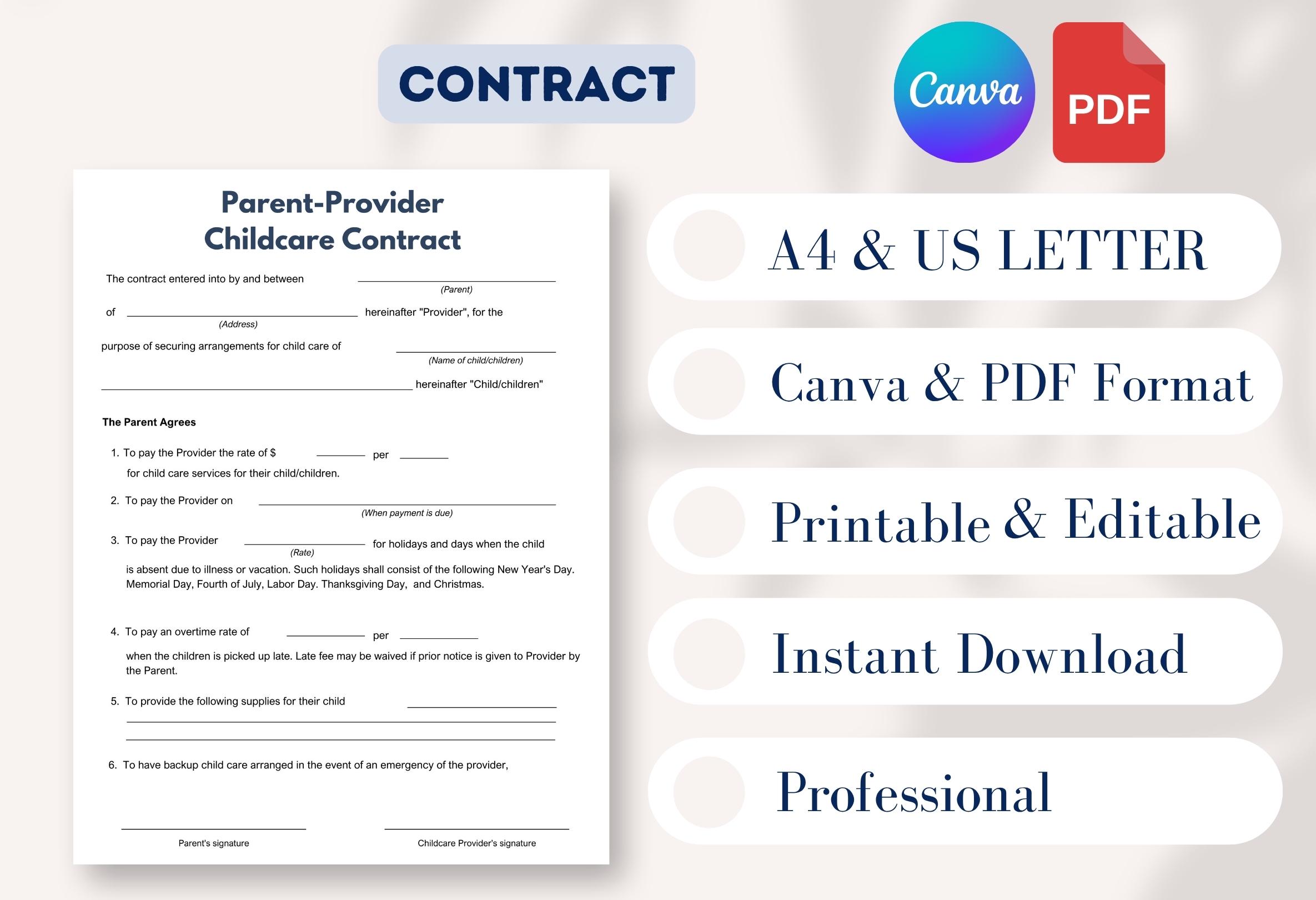 Editable Childcare Contract Template | Parent-provider Daycare ...