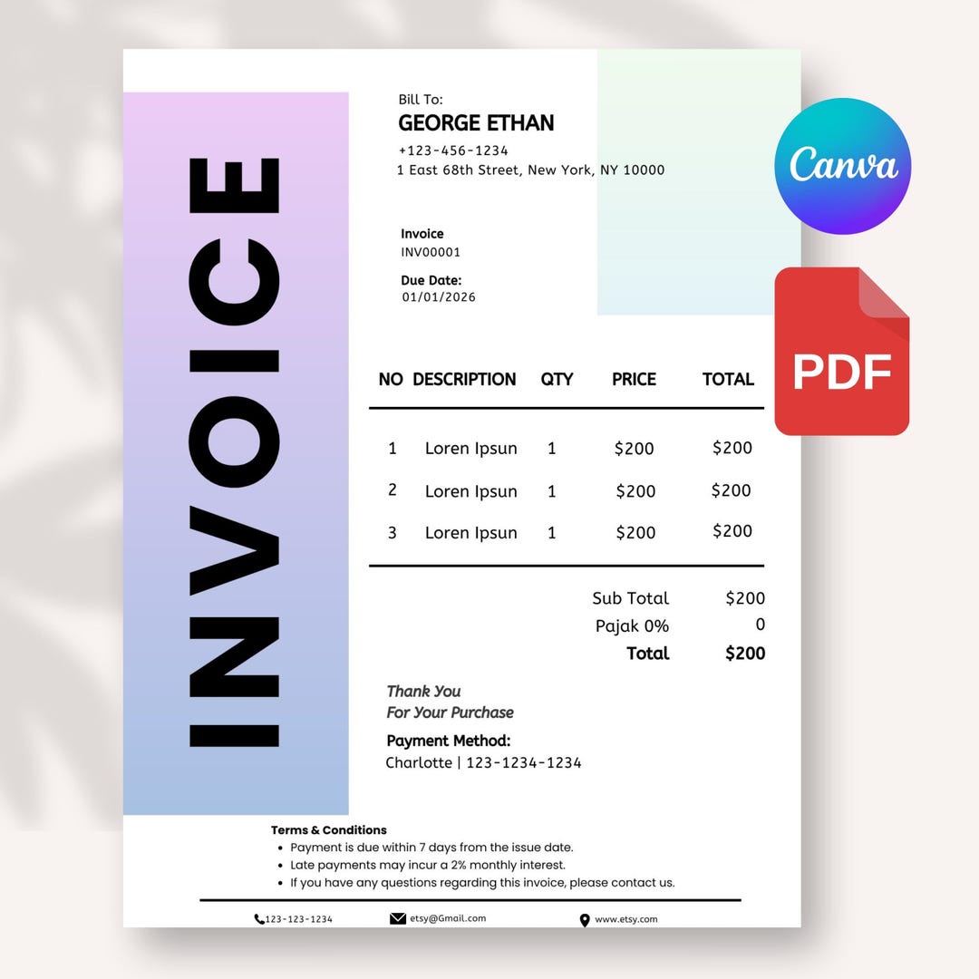 Modern Invoice Template | Aesthetic Business Billing Form | Freelance ...