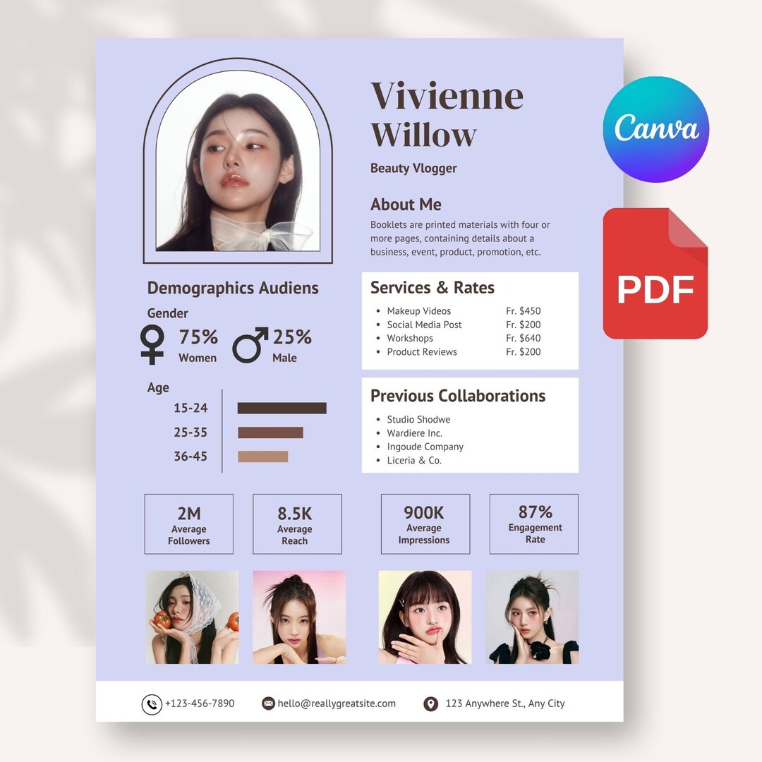 Beauty Influencer Media Kit Template | Editable Lavender Canva Press ...