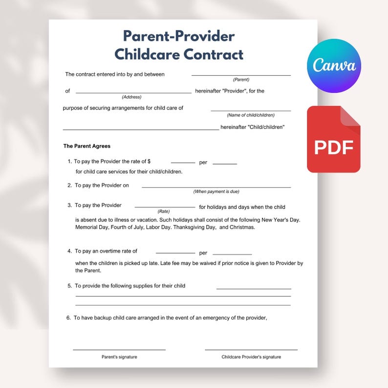 Editable Childcare Contract Template | Parent-provider Daycare ...