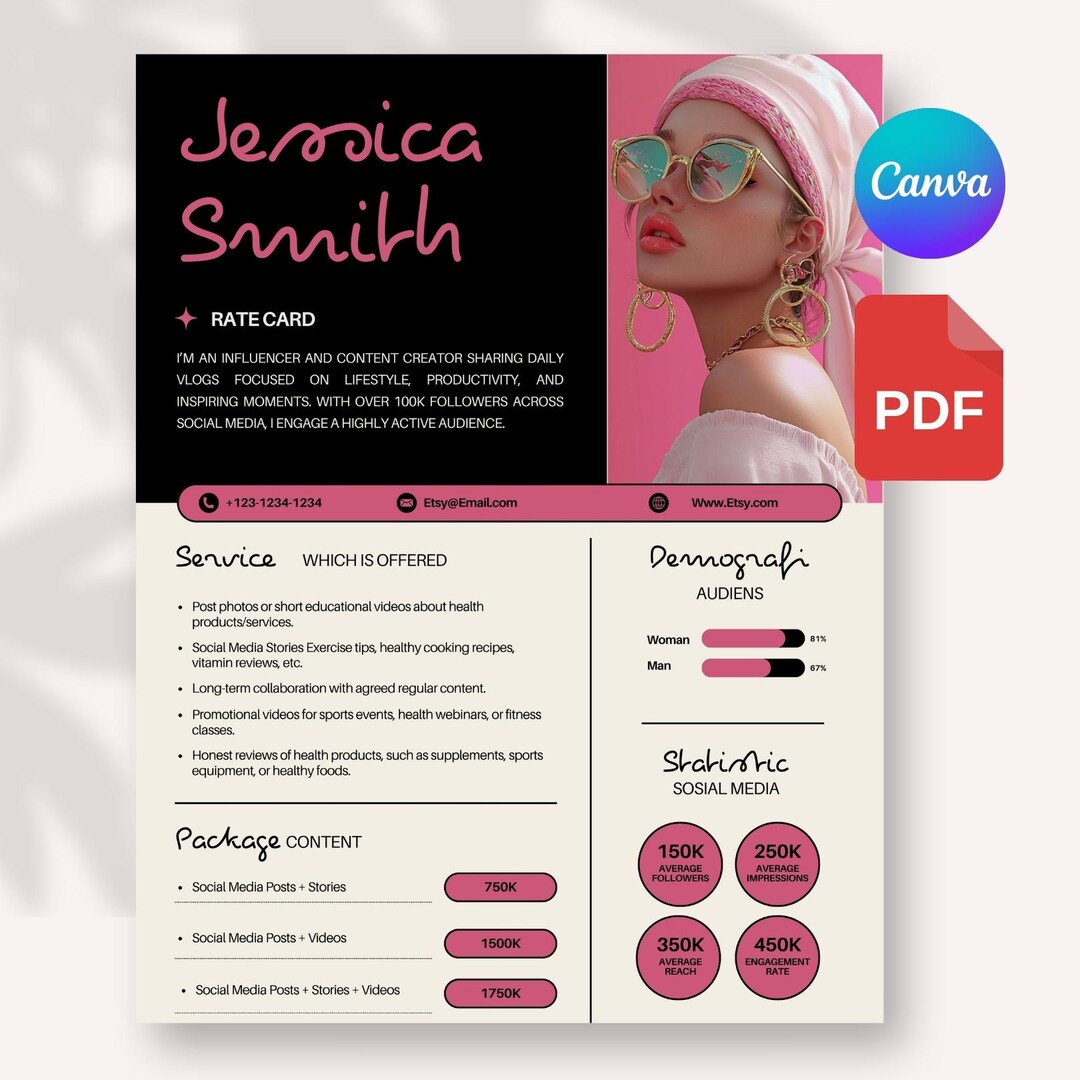 Modern Influencer Media Kit & Rate Card | Editable Professional ...