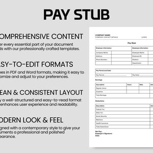 Editable Pay Stub Template - Fillable Payroll Slip - Professional ...