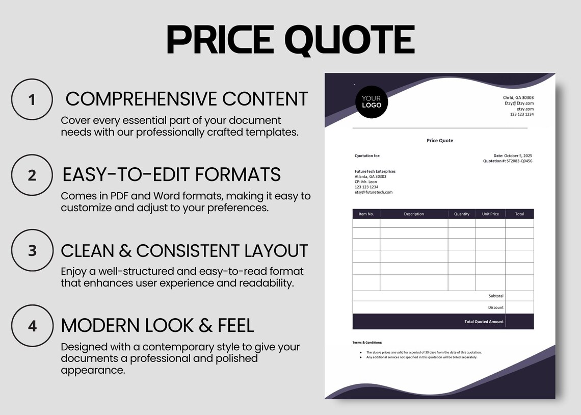 Editable Quotation Template - Simple Price Quote for Business - Clean ...