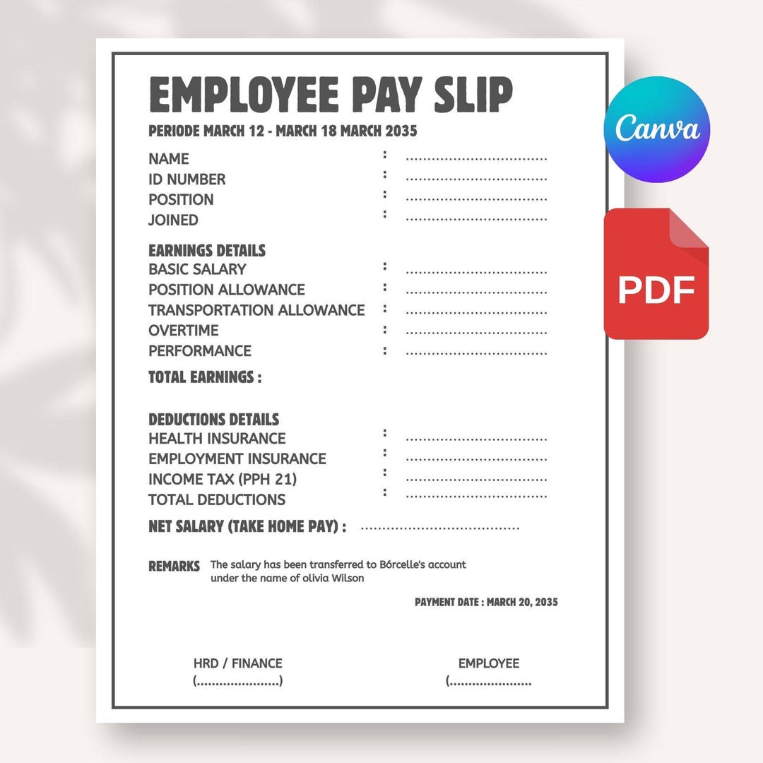 Employee Pay Slip Template | Printable Salary Slip Form | Editable ...