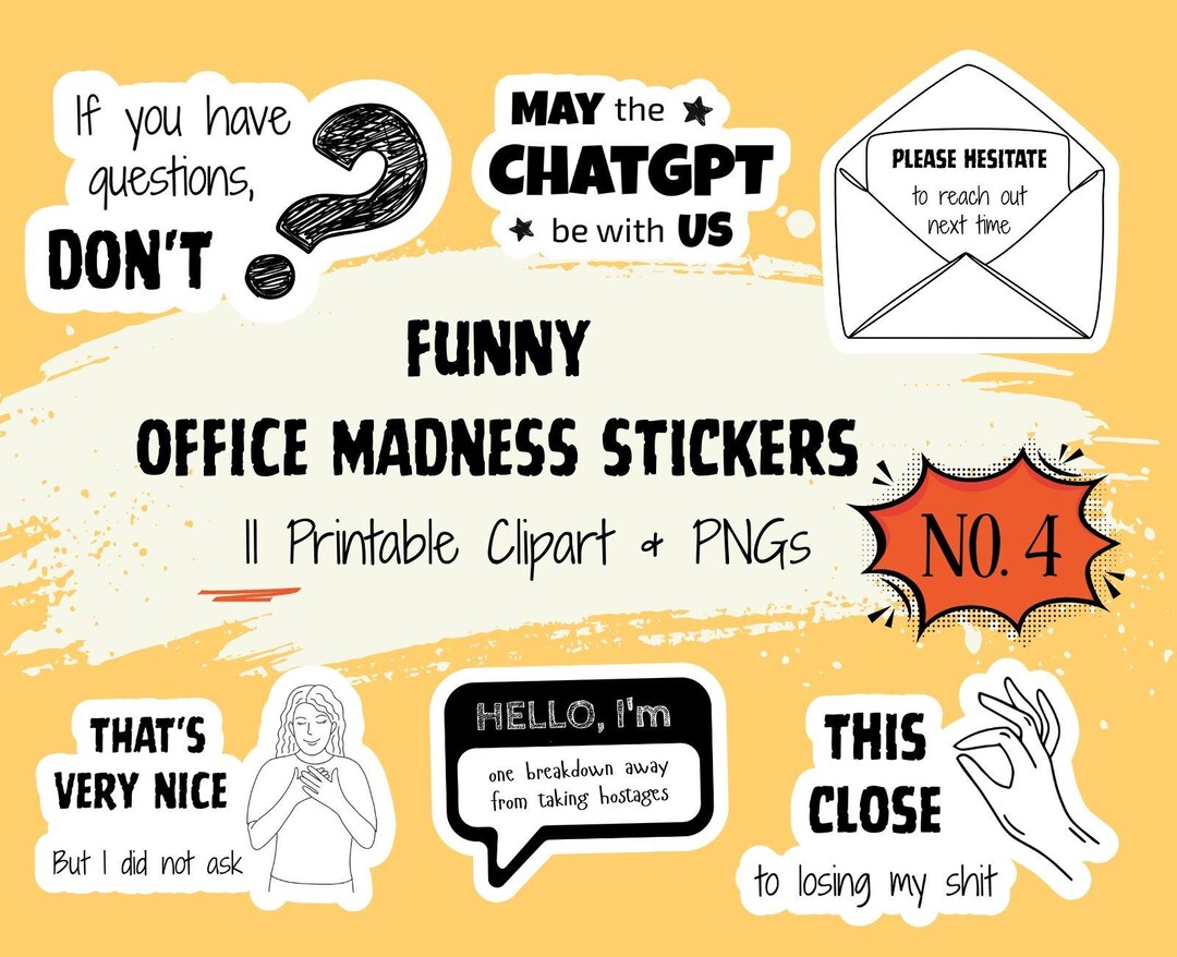 11 Funny Office Stickers & Clipart – Digital and Printable PNG Pack for ...