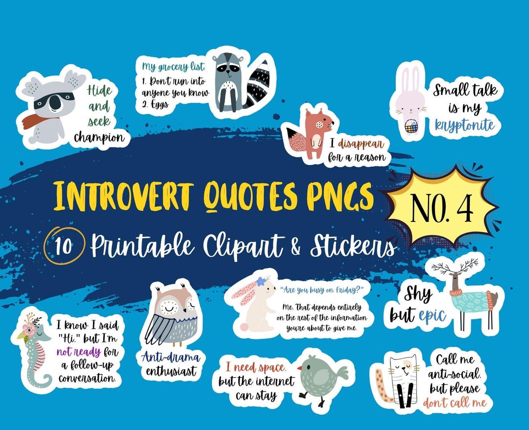 10 Introvert Quote Stickers | Animal Clipart PNG for Planners, Laptops ...