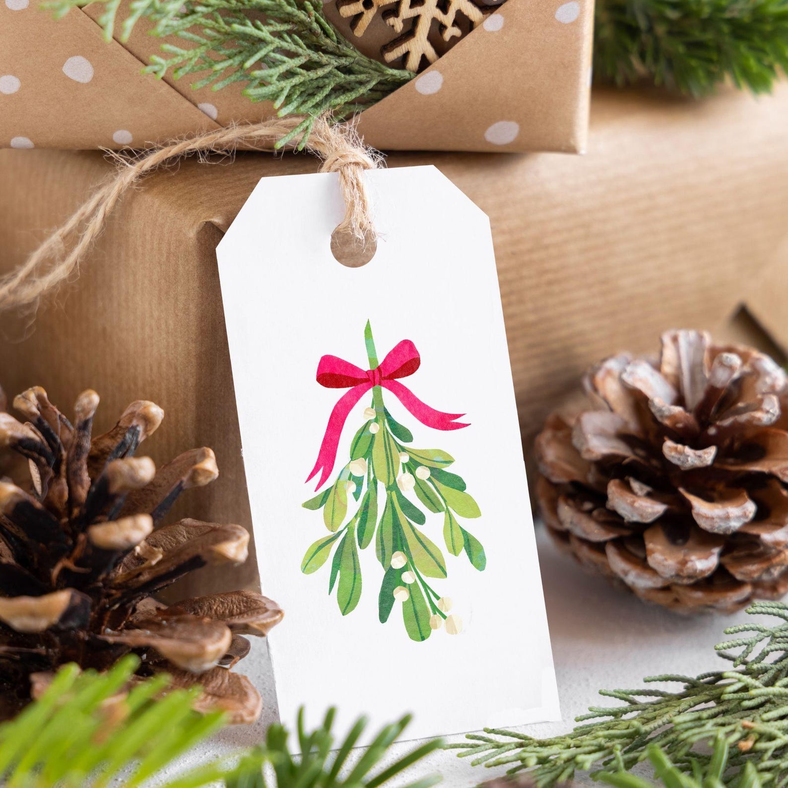 Printable Christmas Mistletoe Gift Tags- Instant Download - Etsy