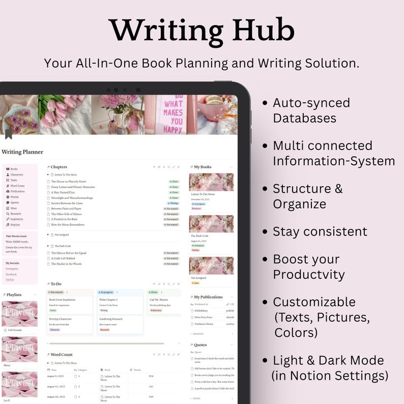 Notion Book Writing Planner Template for Writers, Book Series Planner ...