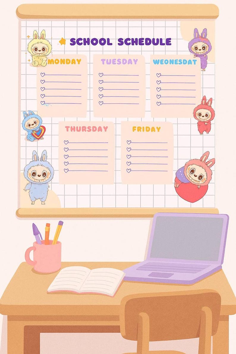 Labubu School Schedule. Planner , Calendar , Digital Planner , Daily ...