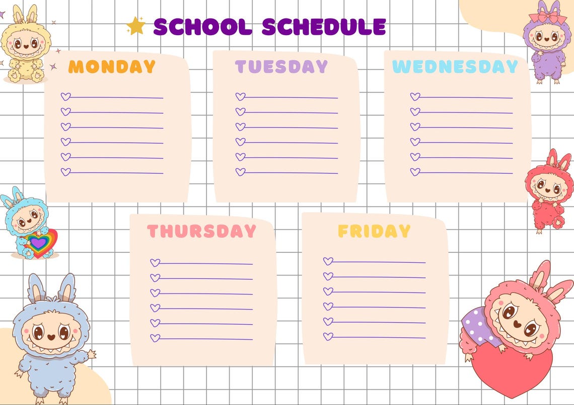 Labubu School Schedule. Planner , Calendar , Digital Planner , Daily ...