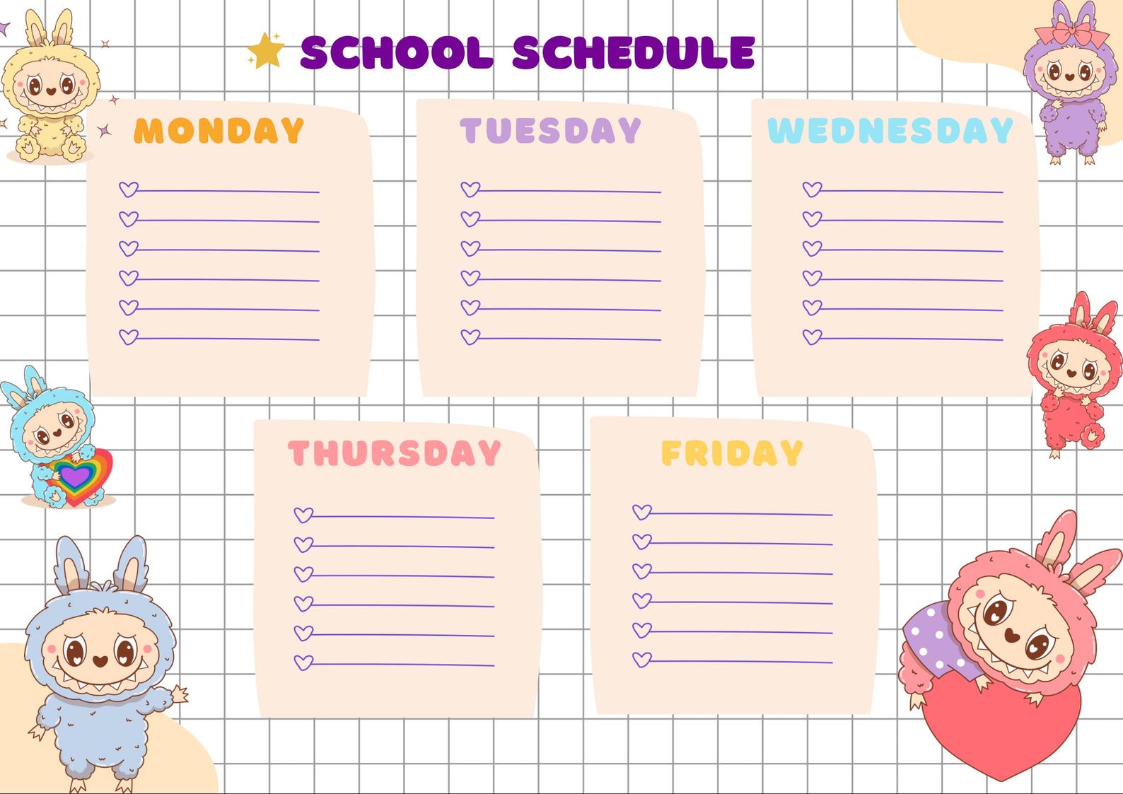 Labubu School Schedule. Planner , Calendar , Digital Planner , Daily ...
