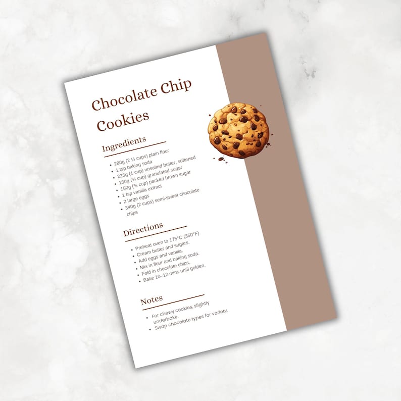 Chocolate Chip Cookies Printable Recipe Card – Cute Digital Baking ...