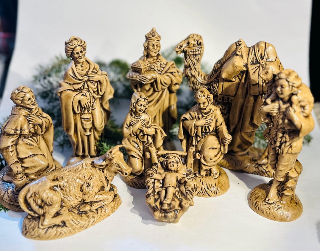 Vintage Atlantic Mold Ceramic Nativity Set, 9 Piece Faux Wood Glaze - Etsy
