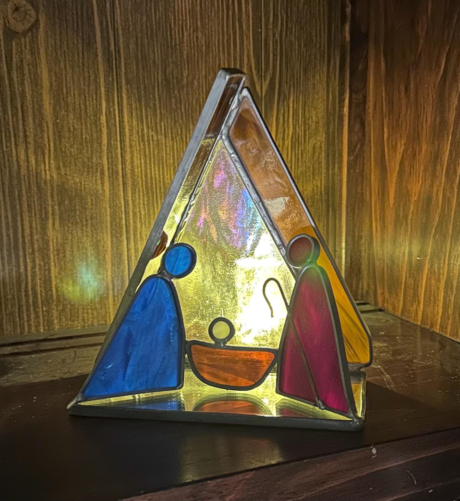 Vintage Stained Glass Nativity Scene Suncatcher 6.5”x7”x3.5” - Etsy