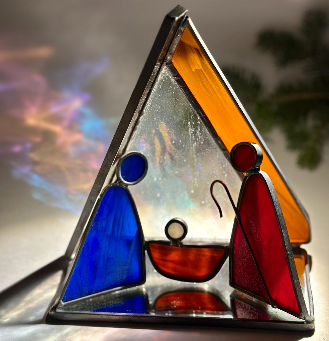 Vintage Stained Glass Nativity Scene Suncatcher 6.5”x7”x3.5” - Etsy