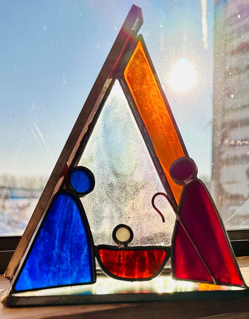 Vintage Stained Glass Nativity Scene Suncatcher 6.5”x7”x3.5” - Etsy