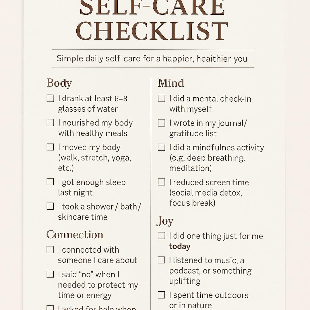 Self-care Checklist Printable – Daily Wellness Tracker – Mental Health ...