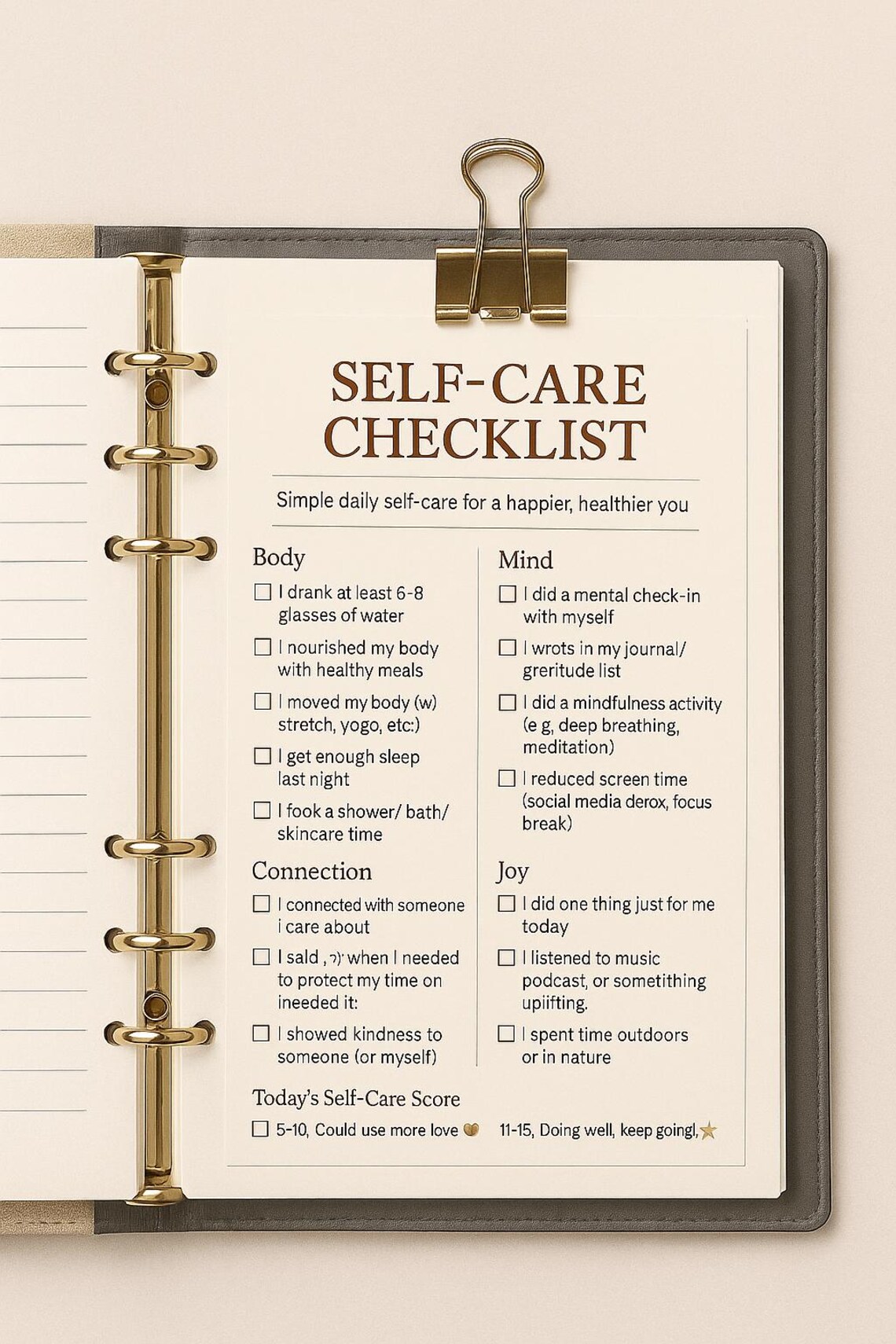 Self-care Checklist Printable – Daily Wellness Tracker – Mental Health ...