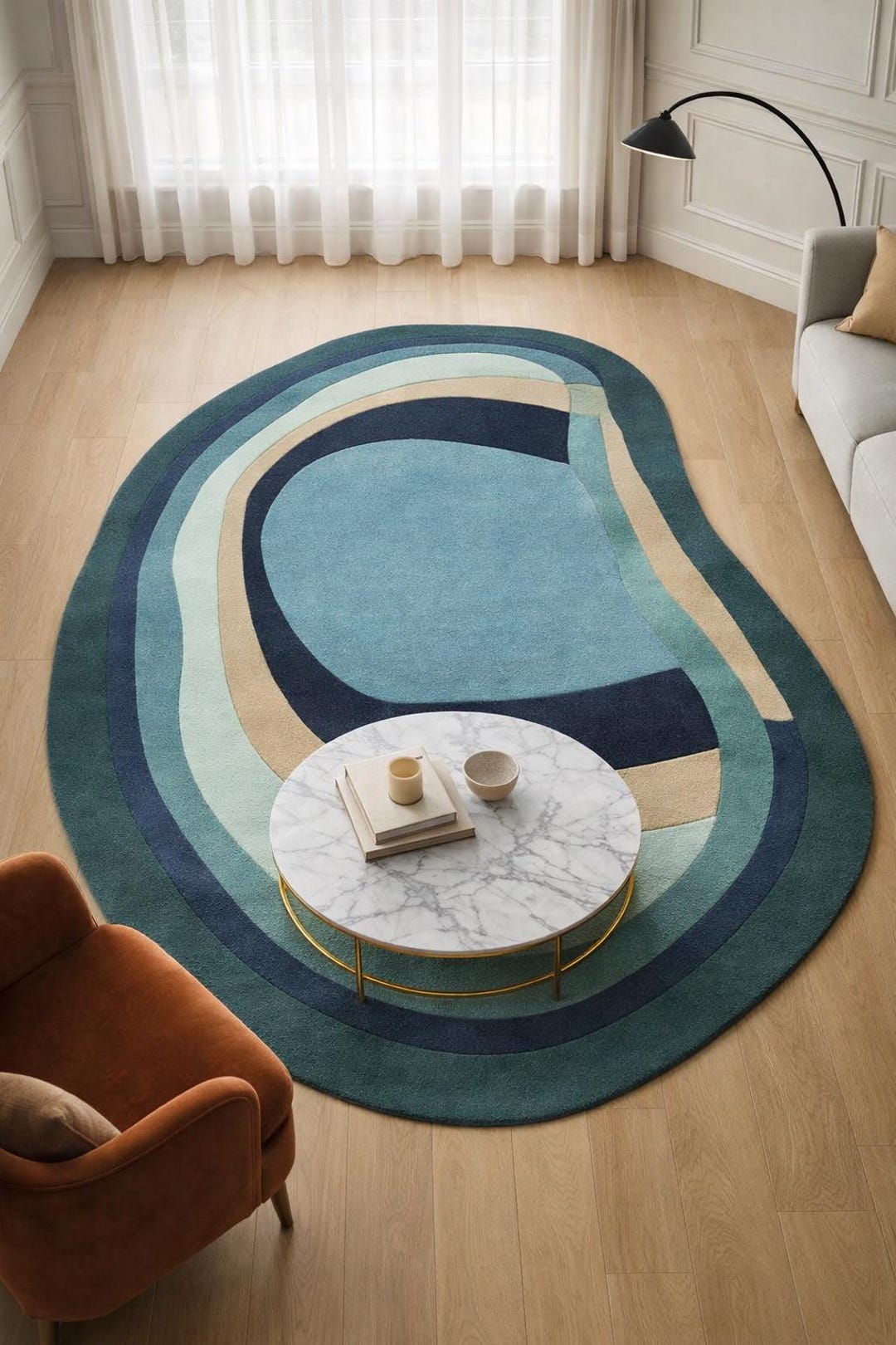 Colorful Abstract Hand Tufted Rug - Modern Kidney Shaped Area Rug in ...