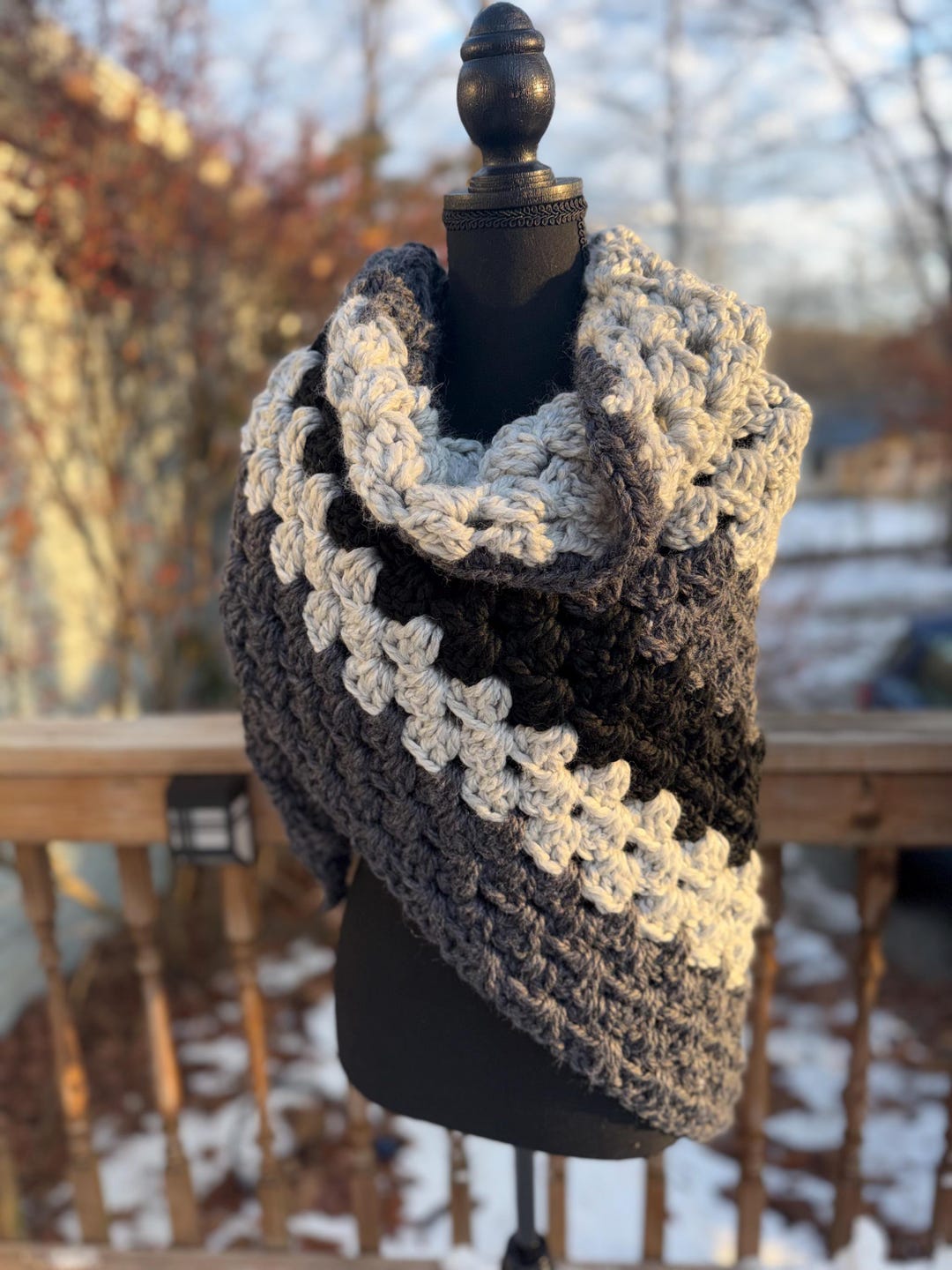 Wool Blend Eco-friendly Hand-crocheted Triangle (granny Square) Shawl ...