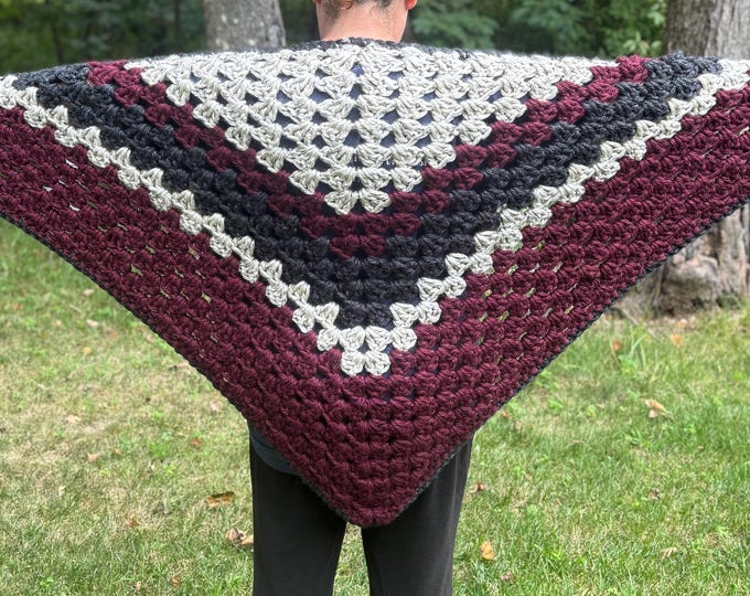 A Hand-crocheted Triangle (granny Square) Shawl Super Bulky Yarn - Etsy