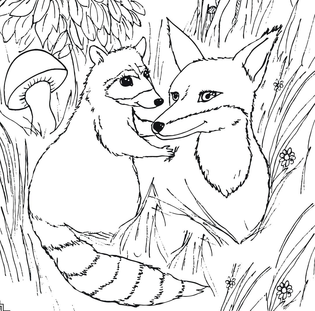 Woodland Raccoon Coloring Page – Forest Animal Printable for Kids or ...