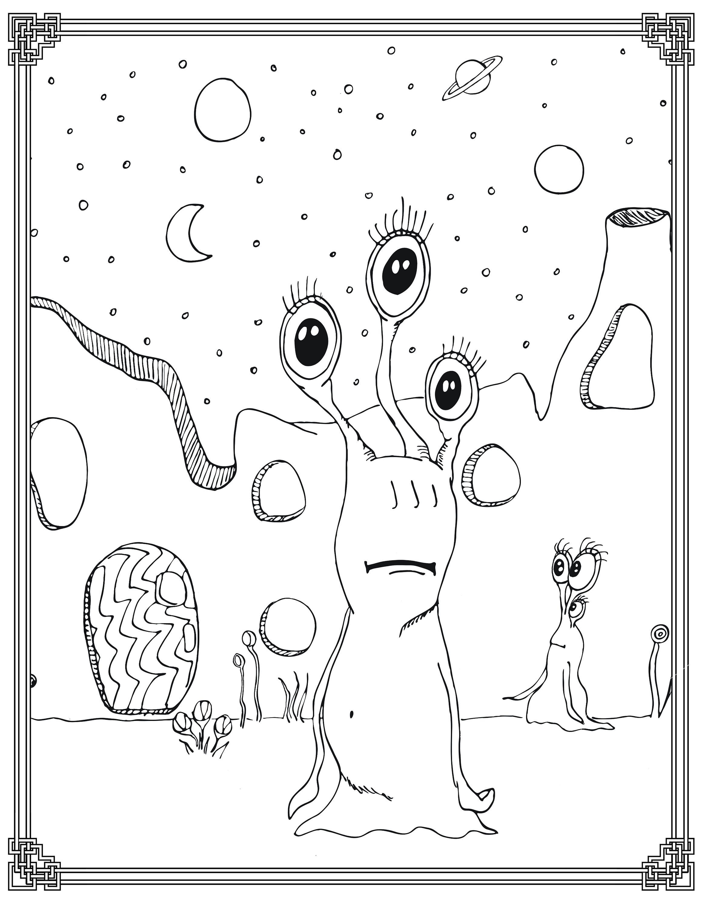 Whimsical Alien Coloring Page | Surreal Three-eyed Creature | Digital ...