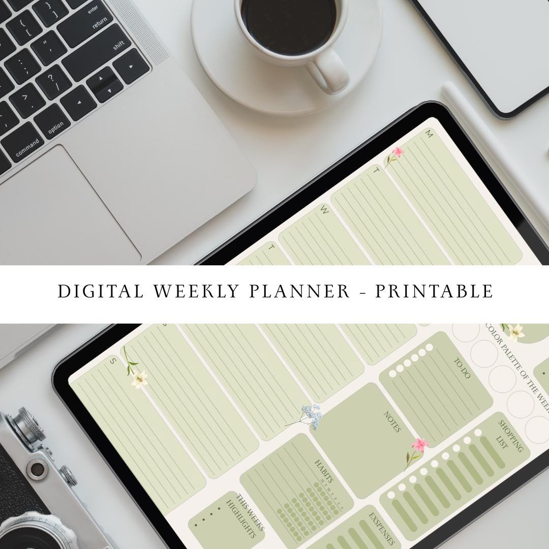 Floral Weekly Planner Undated | Printable | Green Botanical Template ...