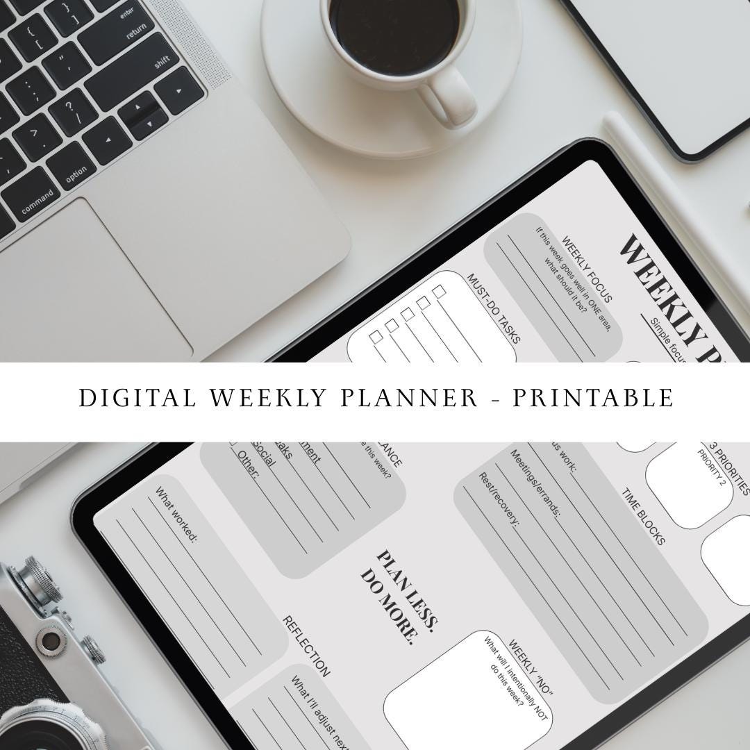 Minimal Weekly Planner Printable – Productivity & Focus (PDF) - Etsy