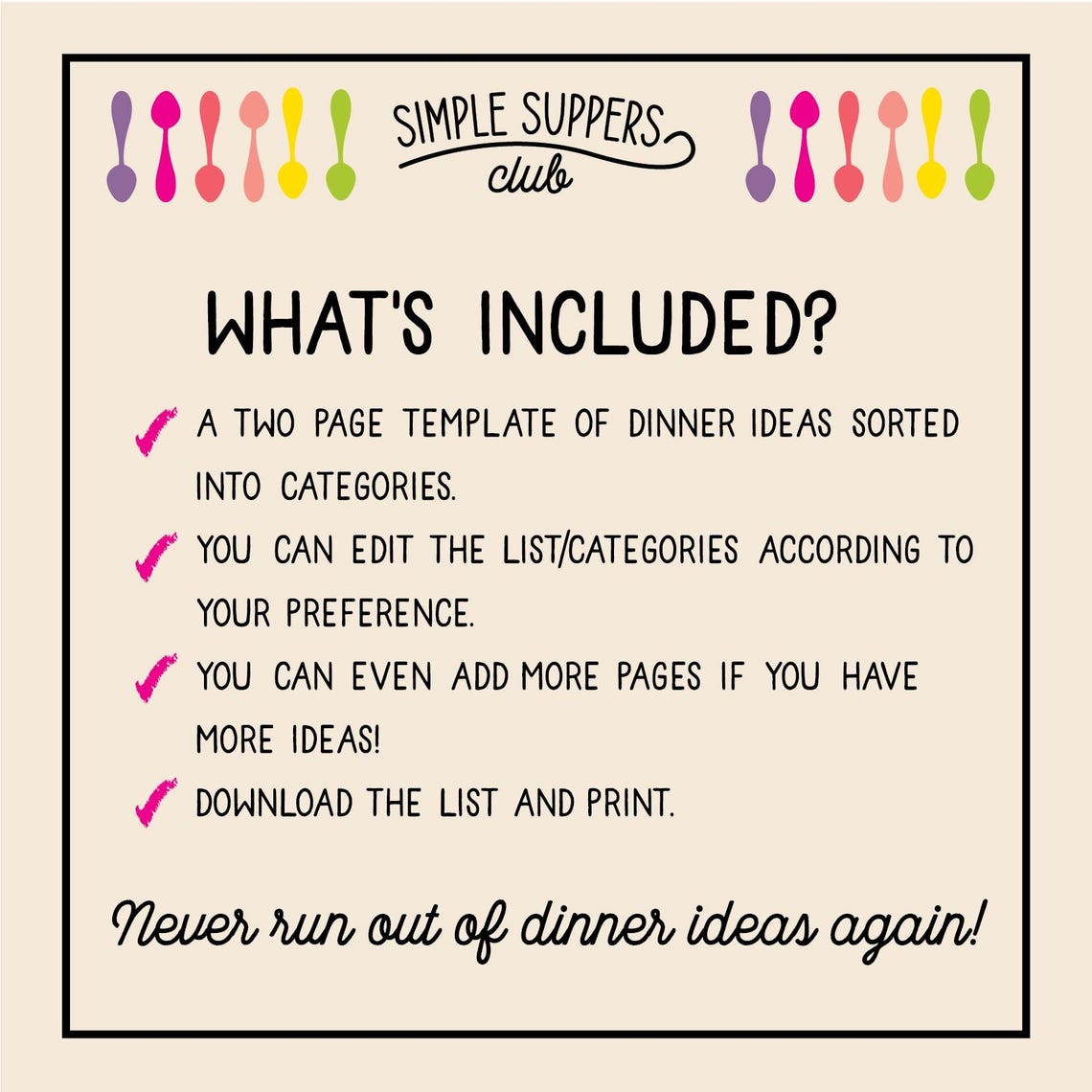 Editable Dinner Ideas List | Meal Planning Template | Printable Dinner ...