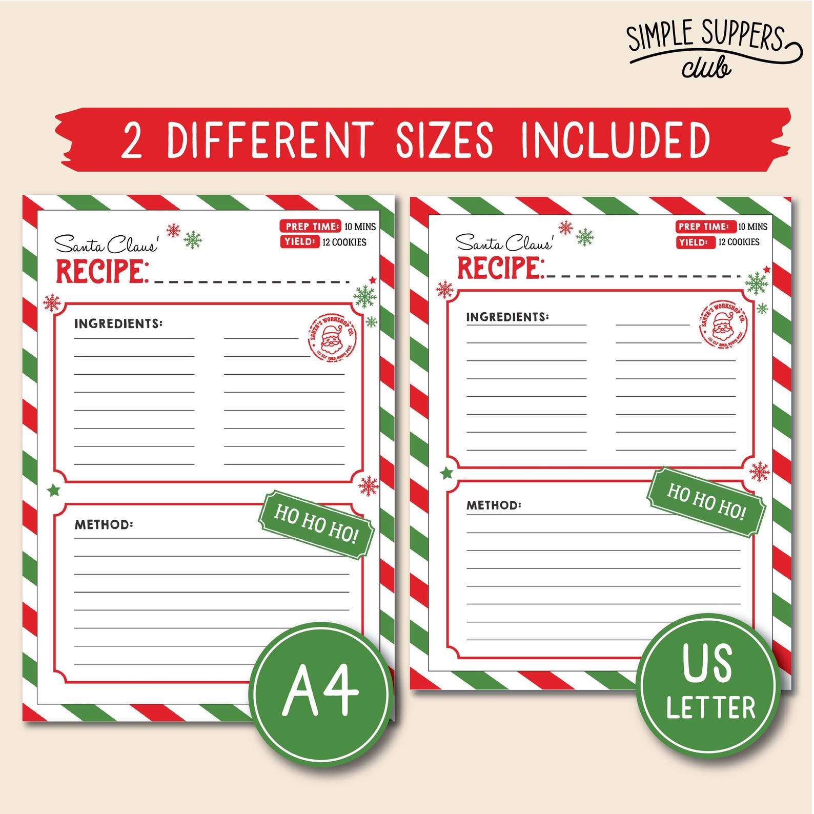 Christmas Printable Recipe Card Template Book Page - Edit in Canva - Etsy