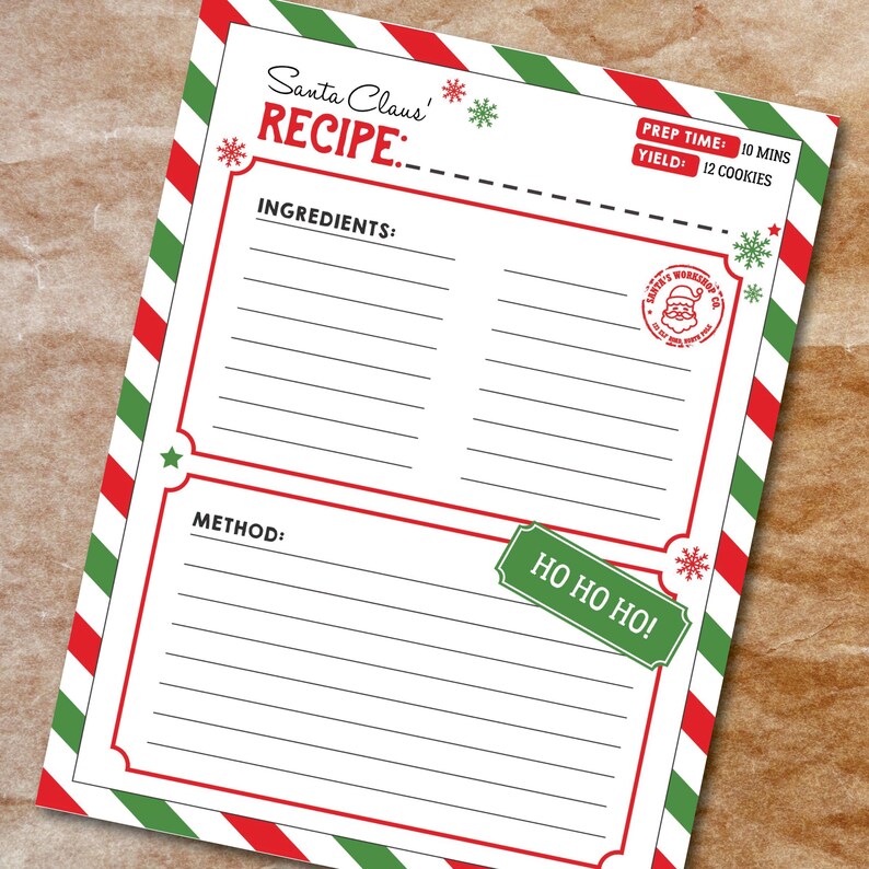Christmas Printable Recipe Card Template Book Page - Edit in Canva - Etsy
