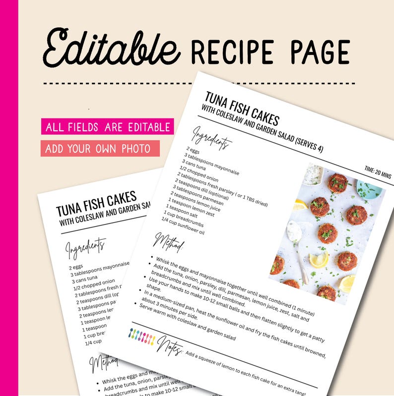 Printable Recipe Binder Kit: Editable Templates, Meal Planner (digital ...
