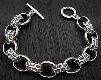 Textured Artisan Sterling Silver Chain Link Bracelet 7 | Etsy