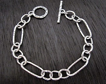 Textured Artisan Sterling Silver Chain Link Bracelet 7 1/4 | Etsy