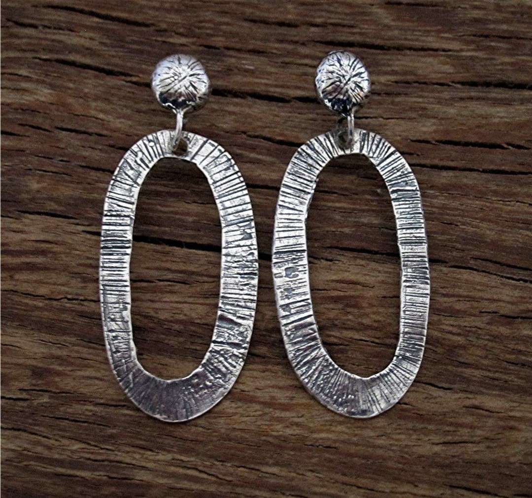 Long Rustic Sterling Silver Textured Dangle Statement Earrings (one ...