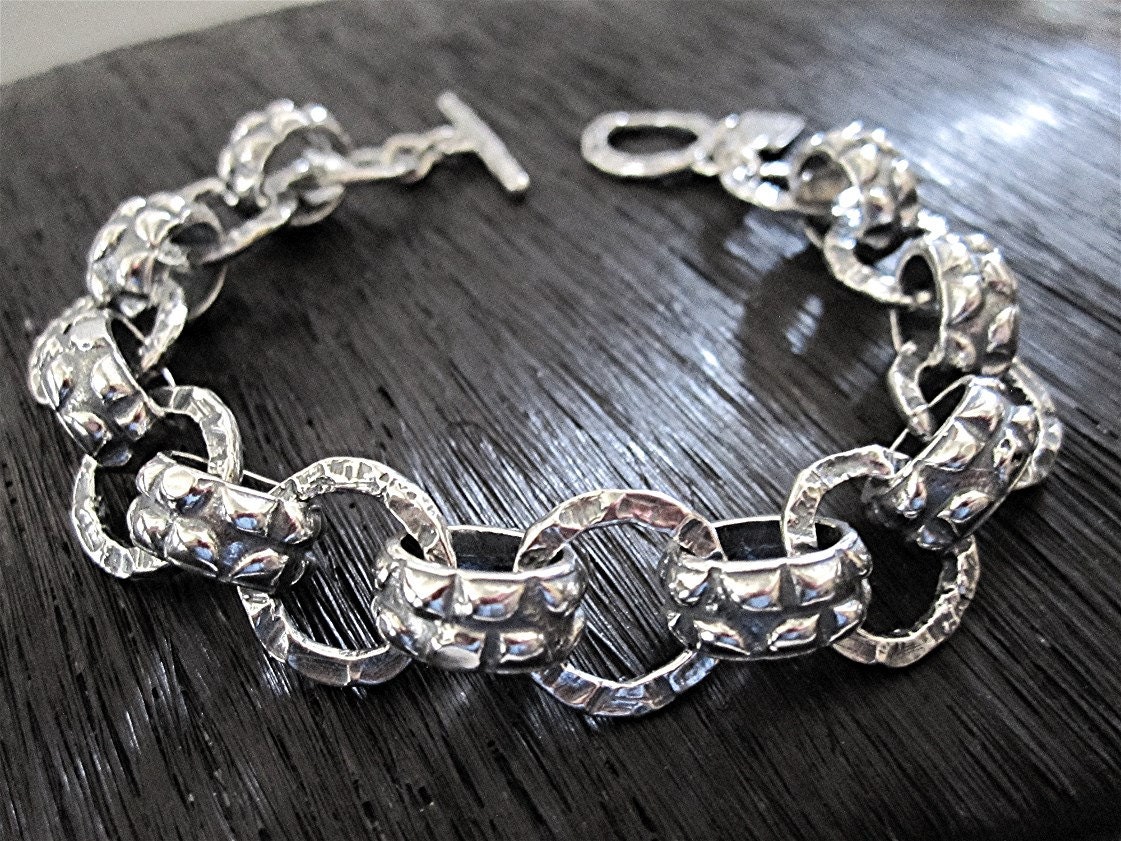 Chunky Handmade Artisan Sterling Silver Chain Link Bracelet multiple ...