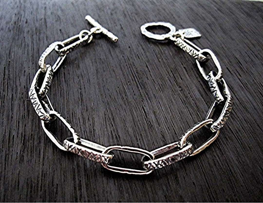 Textured Artisan Sterling Silver Chain Link Bracelet (multiple Lengths ...