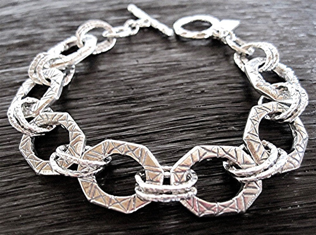 Large Sterling Silver Designer Statement Bracelet (multiple Lengths ...