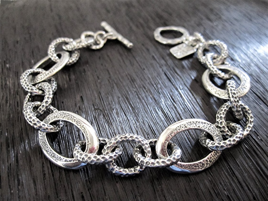 Chunky Textured Chain Link Sterling Silver Statement Bracelet ...