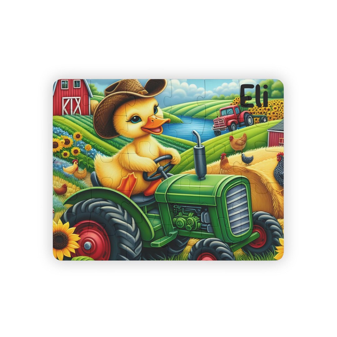 Personalized Duck on Tractor Kids Puzzle | 30-piece Farm Scene Puzzle ...